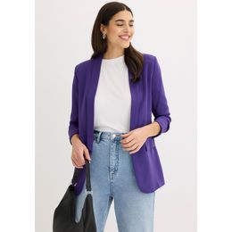 Jackenblazer bonprix, Damen, Gr. 38, lila, Web, Obermaterial: 96% Polyester, 4% Elasthan. Futter: 100% Polyester, unifarben, schmal Po-bedeckend, Blazer, femininer Stil, schmale Passform, schmales und langes Reverse