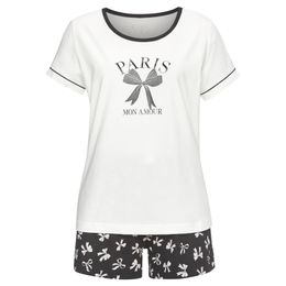 Shorty Vivance Dreams, Damen, Gr. 36/38, beige (ecru, gemustert), Single Jersey, Obermaterial: 100% Baumwolle. Unterteil: 100% Baumwolle, gemustert, Basic, Basic kurz, Rundhals, Homewear-Sets Shorty, Mit s&uuml;&szlig;em Schleifenmuster