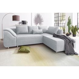 Ecksofa Collection AB "Sally L-Form, B: 256 cm", grau (silbergrau), B:256cm H:87cm T:165cm, Microfaser PRIMABELLE (100% Polyester) / Struktur (80% Polyester, 20% Acryl);Struktur (80% Polyester, 20% Acryl);Kunstleder SOFTLUX / Struktur (80% Polyester, 20% Acryl);Microfaser PRIMABELLE (100% Polyester) / Cord (100% Polyester), Sofas, Ecksofa, mit und ohne Bettfunktion, inklusive loser R&uuml;cken- und Zie