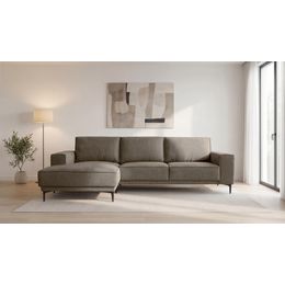 Ecksofa OTTO HOME "Polsterecke Oland, Struktur, Flachgewebe, Luxus-Microfaser, Boucle", braun, B:280cm H:85cm T:152cm, 100% Polyester, Sofas, Ecksofa, L-Form, 280 cm, Wellenunterfederung, Skandi-Design, Metallf&uuml;&szlig;e