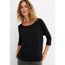Oversize-Shirt bonprix "Oversize-Shirt aus Viskose-Mix", Damen, Gr. 36/38 (S), schwarz, Obermaterial: 64% Polyester, 32% Viskose, 4% Elasthan, l&auml;ssig geschnitten, Shirts, l&auml;ssig geschnittene Passform, mit Fledermaus&auml;rmeln, aus Viskose-Mix
