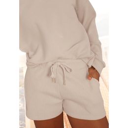 Sweatshorts s.Oliver, Damen, Gr. 32/34, N-Gr, beige (creme), Rippware, Obermaterial: 100% Baumwolle, unifarben, bequem kurz, Hosen Sweatshorts, Kurze Hose aus Ripp-Qualit&auml;t mit seitlichen Taschen, Loungewear
