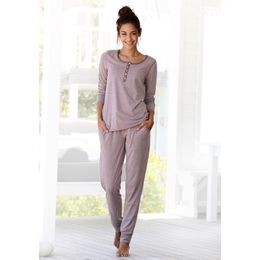 Pyjama Arizona, Damen, Gr. 32/34, lila (mauve, meliert), Single Jersey, Obermaterial: 60% Baumwolle, 40% Polyester, meliert, bequem lang, Rundhals, Homewear-Sets Pyjama, in melierter Qualit&auml;t mit Knopfleiste