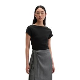 Marc O'Polo T-Shirt MARC O'POLO "aus elastischem Rippjersey", Damen, Gr. M, schwarz, Obermaterial: 97% Baumwolle, 3% Elasthan, unifarben, slim fit, Shirts T-Shirt