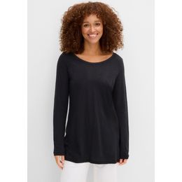 Langarmshirt bonprix "Langarmshirt aus reiner Baumwolle", Damen, Gr. 44/46 (L), schwarz, Jersey, Obermaterial: 100% Baumwolle, unifarben, loose fit Po-bedeckend, Rundhals, Shirts Langarmshirt, lockere Passform, Langarm-Design, abgerundeter Saum, aus Baumwolle