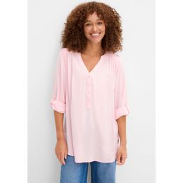 Tunika bonprix "Tunikabluse aus softer Viskose", Damen, Gr. 50, rosa (puderrosa), Obermaterial: 100% Viskose, regular fit, Tuniken, Casual Stil, Regular Fit, mit Rundsaum, mit Knopfleiste