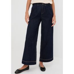 Weite Jeans bonprix "Wide-Leg-Jeans High Waist, Bequembund", Damen, Gr. 56, N-Gr, blau (dunkelblau denim), Obermaterial: 82% Baumwolle, 17% Polyester, 1% Elasthan, loose fit, Jeans, Loose Fit Passform, High Waist, mit Bundfalten