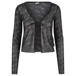 Longsleeve Karl Kani "Karl Kani Damen KW242-008-2 Chest Signature Front Tie LS", Damen, Gr. XS, schwarz, 91% Polyimid, 9% Elasthan, bedruckt, normal, U-Boot-Ausschnitt, Shirts