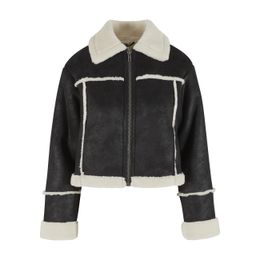 Winterjacke Urban Classics "Urban Classics Ladies Shearling Jacket", Damen, Gr. L, schwarz, sandwei&szlig;, 100% Polyester, unifarben, normal, ohne Ausschnitt, Jacken Winterjacke