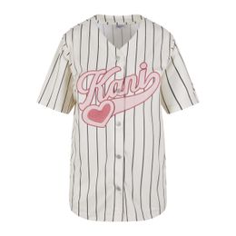 Langarmhemd Karl Kani "Karl Kani Varsity Heart Pinstripe Baseball Shirt", Herren, Gr. L, US-Gr&ouml;&szlig;en, wei&szlig;, rose, 100% Polyester, normal, Hemden