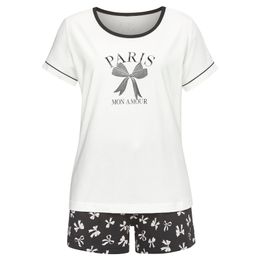 Shorty Vivance Dreams, Damen, Gr. 32/34, beige (ecru, gemustert), Single Jersey, Obermaterial: 100% Baumwolle. Unterteil: 100% Baumwolle, gemustert, Basic, Basic kurz, Rundhals, Homewear-Sets Shorty, Mit s&uuml;&szlig;em Schleifenmuster