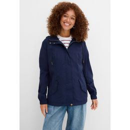 Allwetterjacke bonprix, Damen, Gr. 38, dunkelblau, Web, Obermaterial: 100% Polyamid, unifarben, bequem Po-bedeckend, elastischer Bund, Jacken, sportlicher Stil, leichter Parka mit Kapuze, mit seitlichen Taschen