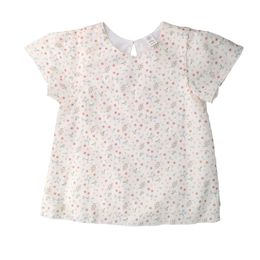 Kurzarmbluse MaxiMo, Damen, Gr. 110/116, rosa (wollwei&szlig;, bl&uuml;mchen), Web, Obermaterial: 100% Baumwolle, Blusen, Wollwei&szlig; mit Bl&uuml;mchen, Rundhalsausschnitt, Kleinkind, M&auml;dchen