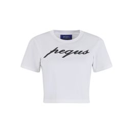 T-Shirt PEQUS "PEQUS PEQUS PEQUS Logo Top", Damen, Gr. L, wei&szlig;, 100% Baumwolle, bedruckt, oversize, Rundhals, Shirts T-Shirt