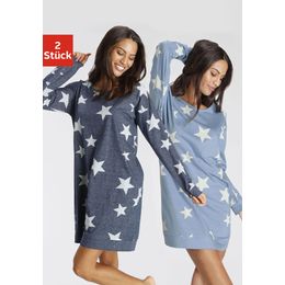 Sleepshirt Vivance Dreams, Damen, Gr. 32/34, N-Gr, blau (hellblau gemustert), Single Jersey, Obermaterial: 50% Baumwolle, 50% Polyester, Basic, Basic kurz, Rundhals, B&uuml;ndchen, Kleider Sleepshirt, mit Sterne-Druck