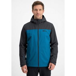 3-in-1-Funktionsjacke Jack Wolfskin "TAUBENBERG 3IN1 JKT M", Herren, Gr. L, blau (aurora blau), Obermaterial: 100% Polyester, normal, hoch geschlossener Ausschnitt, mit verstellbarem Klettverschluss, Jacken, 3in1, wasserdicht, winddicht, &Uuml;bergangsjacke