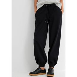 Jogginghose bonprix, Damen, Gr. 36/38 (S), N-Gr, schwarz, Obermaterial: 60% Baumwolle, 40% Polyester, loose fit, Hosen Jogginghose, aus Baumwolle und Polyester, lockere Passform, elastische B&uuml;ndchen