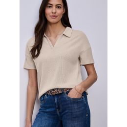 Poloshirt Street One, Damen, Gr. 34, beige (clay sand), Jersey, Obermaterial: 50% Viskose, 47% Polyester, 3% Elasthan, unifarben, regular fit normal, ohne Ausschnitt, Shirts, mit Stretchanteil