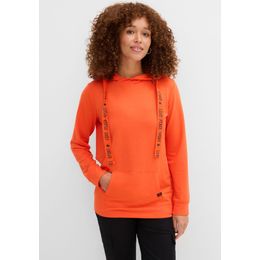 Kapuzensweatshirt bonprix, Damen, Gr. 40/42 (M), blutorange, Sweatware, Obermaterial: 57% Viskose, 38% Polyester, 5% Elasthan, unifarben, bequem Po-bedeckend, Rundhals, abgesteppte Kante, Sweatshirts, bequeme Passform, bedrucktes Bindeband, mit K&auml;ngurutasche
