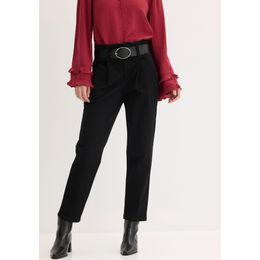 Stoffhose bonprix "Bundfaltenhose aus Baumwolle", Damen, Gr. 42, N-Gr, schwarz, Obermaterial: 97% Baumwolle, 3% Elasthan, Hosen Stoffhose, aus Baumwolle und Elasthan, hoher Bund, mit Bundfalten