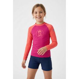 Funktionsshirt Trollkids "KIDS KVALVIKA SHIRT", M&auml;dchen, Gr. 116, bright pink, watermelon, Obermaterial: 92% Polyester, 8% Elasthan, Rundhals, Shirts Funktionsshirt, Badeshirt mit UV-Schutz