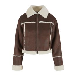 Winterjacke Urban Classics "Urban Classics Ladies Shearling Jacket", Damen, Gr. L, braun, sandwei&szlig;, 100% Polyester, unifarben, normal, ohne Ausschnitt, Jacken Winterjacke