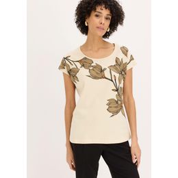 T-Shirt bonprix, Damen, Gr. 36/38 (S), natur floral, Jersey, Obermaterial: 95% Baumwolle, 5% Elasthan, bedruckt, unifarben, bequem h&uuml;ftbedeckend, Rundhals, angeschnitten, Shirts T-Shirt, bequeme Passform, &uuml;berschnittene Schultern, mit Bl&uuml;tenprint
