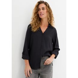Langarmbluse bonprix, Damen, Gr. 38, schwarz, Web, Obermaterial: 100% Viskose, figurumspielend, Blusen, figurumspielende Passform, f&uuml;r Casualmode, aus Viskose