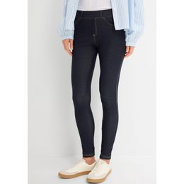 Leggings bonprix, Damen, Gr. 44/46 (L), N-Gr, blau (blau stone), Obermaterial: 70% Baumwolle, 25% Polyester, 5% Elasthan, skinny fit, Hosen Leggings, Skinny Fit, mit Eingrifftaschen und Ges&auml;&szlig;taschen, mit Gummizug