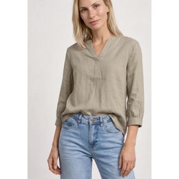 Langarmbluse Street One, Damen, Gr. 34, timeless beige, Web, 60% Leinen, 40% Baumwolle, unifarben, normal normal, Rundhals, B&uuml;ndchen, Blusen, mit Leinenanteil