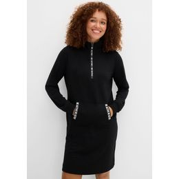 Sweatkleid bonprix, Damen, Gr. 40/42 (M), N-Gr, schwarz bedruckt, Sweatware, Obermaterial: 60% Viskose, 35% Polyester, 5% Elasthan, bequem, Kleider Sweatkleid, f&uuml;r den Alltag, mit langem Arm, aus Viskose-Mix, Casual Stil