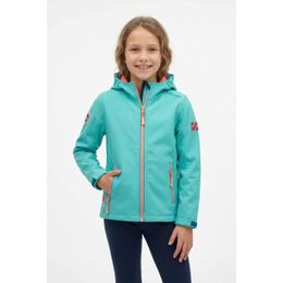 Softshelljacke Trollkids "GIRLS TROLLFJORD JACKET", Kinder, Gr. 176, aqua haze, harbor blau, mellow peach, Softshell, Obermaterial: 94% Polyester, 6% Elasthan, normal, Jacken Softshelljacke, f&uuml;r Kinder und Jugendliche, sportlicher Stil, winddicht