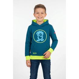 Kapuzensweatshirt Trollkids "KIDS TROLL SWEATER", M&auml;dchen, Gr. 140, petrol, lime, Jersey, Obermaterial: 80% Baumwolle, 20% Polyester, Sweatshirts