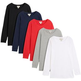 Longshirt bonprix, Damen, Gr. 56/58 (XXXL), schwarz, erdbeere, hellgrau meliert, wei&szlig;, dunkelblau, Jersey, Obermaterial: 100% Baumwolle, mehrfarbig, unifarben, bequem normal, Rundhals, Rippb&uuml;ndchen, Shirts Longshirt, Langarm, aus reiner Baumwolle, mit abgesetzten B&uuml;ndchen am &Auml;rmel