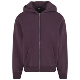 Strickpullover Urban Classics "Urban Classics Fluffy Zip Cardigan", Herren, Gr. L, plumlila, 70% Baumwolle, 30% Polyester, unifarben, normal, ohne Ausschnitt, Pullover Strickpullover