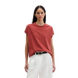 Marc O'Polo T-Shirt MARC O'POLO "aus Material-Mix", Damen, Gr. M, tall poppy, Obermaterial: 100% Baumwolle, unifarben, regular fit, Umschlagbund, Shirts T-Shirt