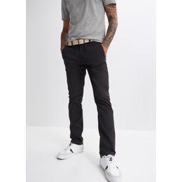 Chinohose bonprix "Regular Fit Chinohose mit Komfortbund und G&uuml;rtel, Straight", Herren, Gr. 48, N-Gr, schwarz, Obermaterial: 98% Baumwolle, 2% Elasthan, regular fit, Hosen Chinohose, aus Baumwolle und Elasthan, mit Komfortbund und G&uuml;rtel, Regular Fit