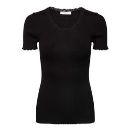 Spitzenshirt rosemunde "Beatha lace t-shirt mit Seide mit Seide", Damen, Gr. S, schwarz, Feinstrick, Obermaterial: 55% Seide, 45% Baumwolle, unifarben, eng h&uuml;ftbedeckend, Rundhals, gewellter Abschluss, Shirts, wundersch&ouml;nes Halbarmshirt mit edler Spitze am Rundhalsausschnitt
