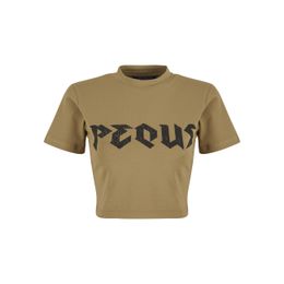 T-Shirt PEQUS "PEQUS PEQUS Band Logo Crop Tops", Damen, Gr. L, olive gr&uuml;n, 100% Baumwolle, bedruckt, normal, Rundhals, Shirts T-Shirt