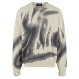 Rundhalspullover PEQUS "PEQUS PEQUS Smoked Knit Sweater", Damen, Gr. M, cream, 100% Baumwolle, mehrfarbig, oversize, Rundhals, Pullover Rundhalspullover