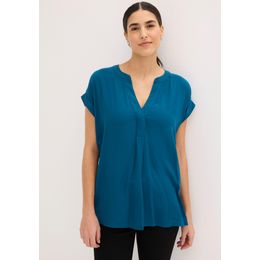 Tunika bonprix, Damen, Gr. 46, blau (blaupetrol), Obermaterial: 100% Viskose, regular fit, Tuniken, eleganter Look, Kurzarm-Design, Regular Fit, mit Henley-Kragen