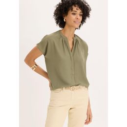 Kurzarmbluse bonprix, Damen, Gr. 40, oliv, Web, Obermaterial: 100% Polyester, oversize, Blusen, Oversize Passform, mit V-Ausschnitt, mit Umlegekragen