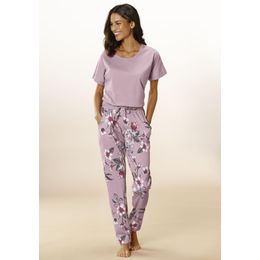 Pyjama Vivance Dreams, Damen, Gr. 40/42, rosa (altrosa), Single Jersey, Obermaterial: 100% Baumwolle, gebl&uuml;mt, Basic, bequem lang, Rundhals, angeschnitten, Homewear-Sets Pyjama, mit Blumendruck