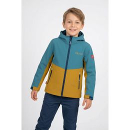 Softshelljacke Trollkids "KIDS KRISTIANSAND JACKET", M&auml;dchen, Gr. 140, stormy blau, mustard, Softshell, Obermaterial: 94% Polyester, 6% Elasthan, Jacken Softshelljacke, f&uuml;r Kinder und Jugendliche, sportlicher Stil