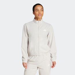 Rollkragenpullover adidas Performance "WE 3S WOVEN JKT", Damen, Gr. XL, grau (wonder alumina, wei&szlig;), Obermaterial: 87% Polyester, 13% Elasthan, normal, Pullover Rollkragenpullover, mit Elasthan-Anteil, leichtes Tragegef&uuml;hl