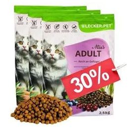 LYRA PET 7,5 kg Lecker.Pet&reg; Mia's Adult Herzhaftes Gefl&uuml;gel Katzenfutter Trockenfutter Vollnahrung MHD 4/2026