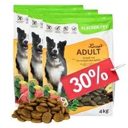 12 kg Lecker.Pet&reg; Luna's Adult Strau&szlig; mit Kartoffel & Apfel Hundefutter Trockenfutter Vollnahrung MHD 3/2026