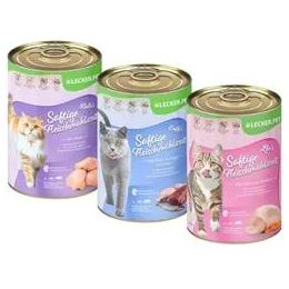 18 x 400 g Lecker.Pet&reg; Balu's, Emily's & Leo's Saftige Fleischmahlzeit Katzenfutter Nassfutter Mix Vollnahrung - je Sorte 6 Dosen