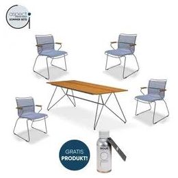 Houe Set aus SKETCH Dining Table 220cm und 4x Click Dining Chair mit Bambusarmlehnen Pigeon blue