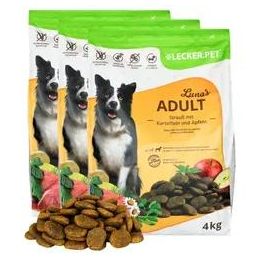 12 kg Lecker.Pet&reg; Luna's Adult Strau&szlig; mit Kartoffel & Apfel Hundefutter Trockenfutter Vollnahrung